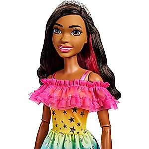 Barbie Large Doll with Dark Brown Hair, 28 Inches Tall, Rainbow Dress and Styling Accessories Including Shooting Star Handbag