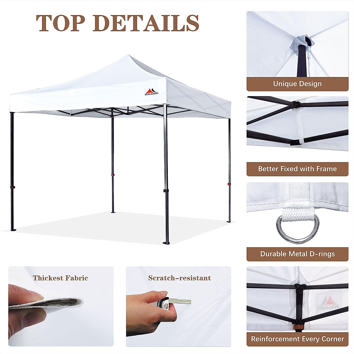 SCOCANOPY Pop Up Canopy Replacement Canopy Top,Canopy Cover ONLY,Bonus 4 Pack Weight Bag (10x10 White)