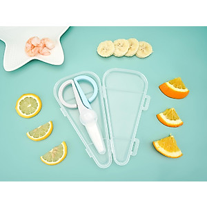 Ceramic Scissors for Baby Food Cutting, Safety Healthy BPA Free Toddler Feeding Shears with Protective Blade Cover and Portable Travel Case-Blue/Grey