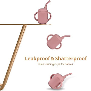 Mintlyfe Baby Trainer Cup, Silicone Training Cup with Handles Lid and Straw, BPA-Free, Unbreakable, Spill Proof and Non-Slip Handles Sippy Cup for Toddlers, 4 oz, Pack of 2, (Mauve & Blush)