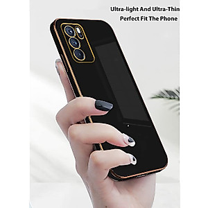 Tiwinxing Compatible with Oppo Reno 6 Pro Case for Women Men, Ultra Thin Oppo Reno 6 Pro Phone Case Silicone Cute Shockproof Plating Electroplate Soft Cases Cover (Black)