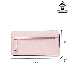 Nautica Money Manager RFID Slim and Small Wallet for Women - Credit Card Holder with Coin Purse and Zipper Wallet, Women's Clutch Organizer in Petal PInk