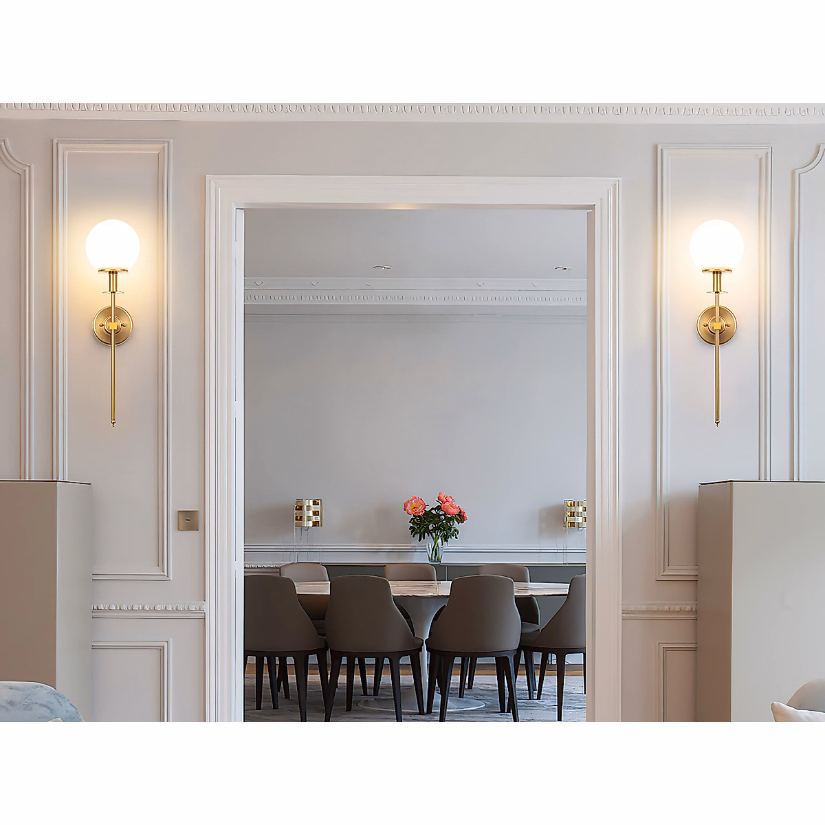 Tumgog Battery Operated Wall Sconces Set of 2,Gold Glass Globe Rechargeable Wireless Wall Light Fixture with Remote 10 Colors Modes Dimmable Bulb for Apartment,Farmhouse,Bedroom (Included Bulb)