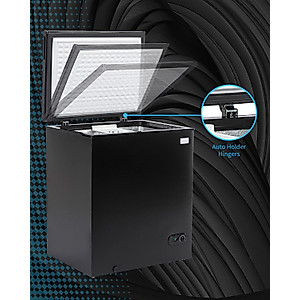 Muhub 5.0 Cu.Ft Chest Freezer,Deep Freezer with Removable Basket,Compact Freezer with Top Open Door, Adjustable Temperature, Low noise，Suitable for Kitchen Dorm Garage and Shed，Black