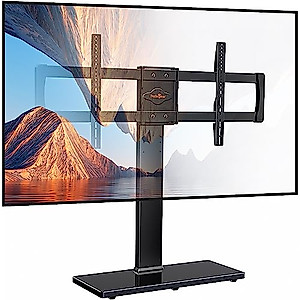 Perlegear Universal TV Stand Mount, Heavy-Duty Tabletop TV Stand for 43–85 inch TVs up to 99 lbs, Swivel TV Stand with Tempered Glass Base, Height-Adjustable TV Stand Base, Max VESA 800x400mm