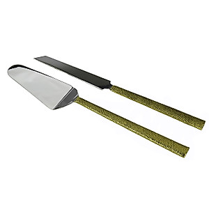 Elegant 2 Piece Cake Server Set 1 Cake Knife and 1 Cake Server 2 Tone Made of Stainless Steel and Beautiful Gold Design Ideal for Weddings, Parties, Elegant Events.
