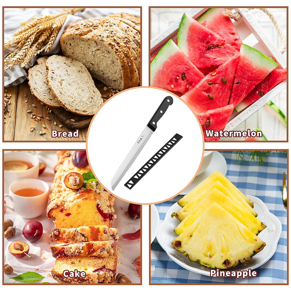 HAMMER IRON ALLEY Bread Knife, HIA Stainless Steel 8 inch Serrated Bread Knife, Perfect for Homemade Bread, Bagels and Cake, Knife Cover Included, Dishwasher Safe (8 inch Blade with 5 inch Handle)