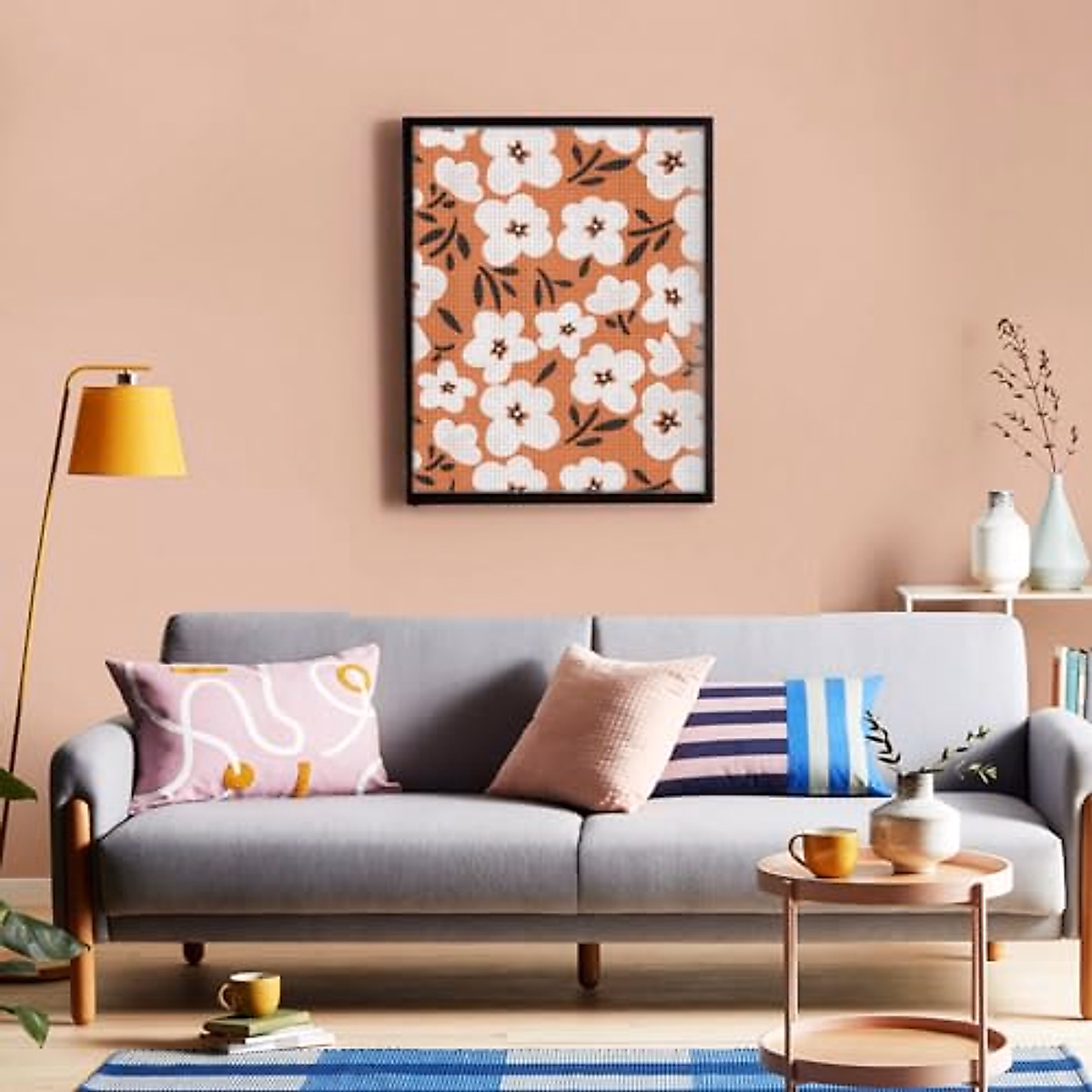 VEASPAEX Diamond Painting Kit Orange Background Flowers Pattern Adult Diamond Art Kit 8x10 inches DIY Digital Painting Full Drill Diamond Dot Craft Suitable for Home Wall Art Decoration.