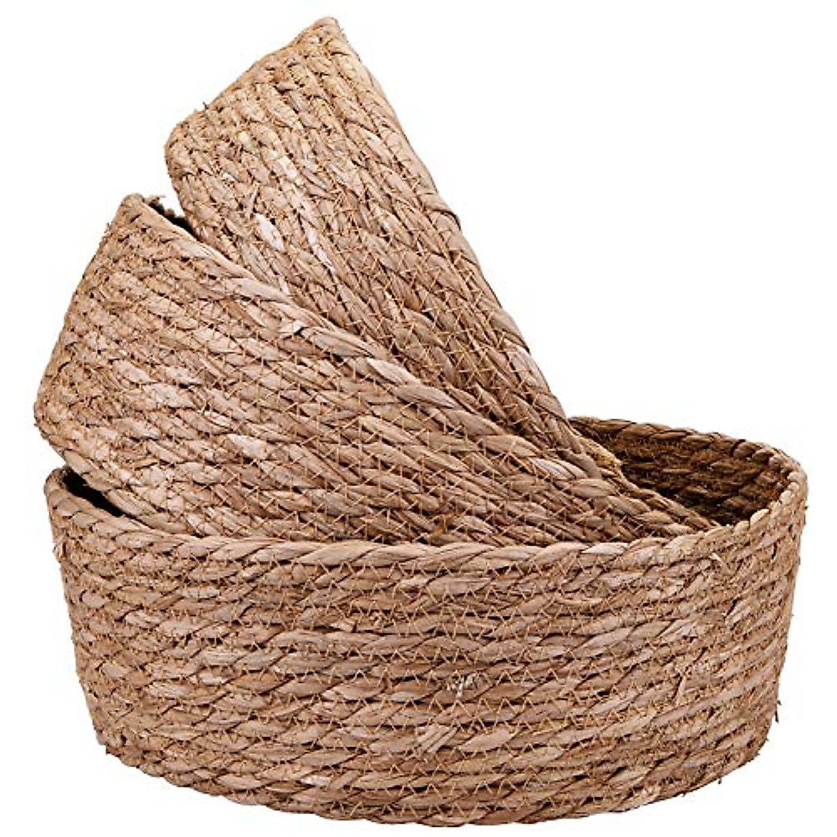 Yesland 3 Sizes Woven Rattan Basket, Natural Round Bread Serving Basket Nesting Baskets with Plastic Dust Bag, Perfect Storage Baskets for Coastal, Beach Decor Pantry, Bathroom