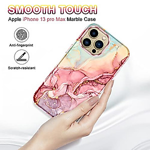 Btscase Compatible with iPhone 13 Pro Max Case 6.7 Inch 2021,Marble Pattern 3 in 1 Heavy Duty Shockproof Full Body Rugged Hard PC+Soft Silicone Drop Protective Women Girl Phone Cases, Rose Gold