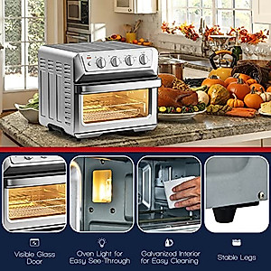 CHEFJOY Convention Toaster Oven Air Fryer 7-in-1, 21.5 QT Airfryer Toaster Oven Combo w/ Timer, Recipe, 4 Accessories Includes Pull-out Crumb Tray, Air Fry Basket & Baking Tray & Rack, Countertop Size for Oil-less Fry/Toast/Reheat