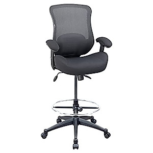 LONGBOSS Drafting Chair Mesh Computer Tall Office Chair, Standing Desk Stool with Lumbar Support Pillow, Height Adjustable Armrest and Adjustable Foot Ring (Black)