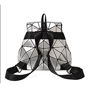 Fashion Luminous Leather Women’s Holographic Reflective Backpack School Bookbag Mini Size Silver and Black