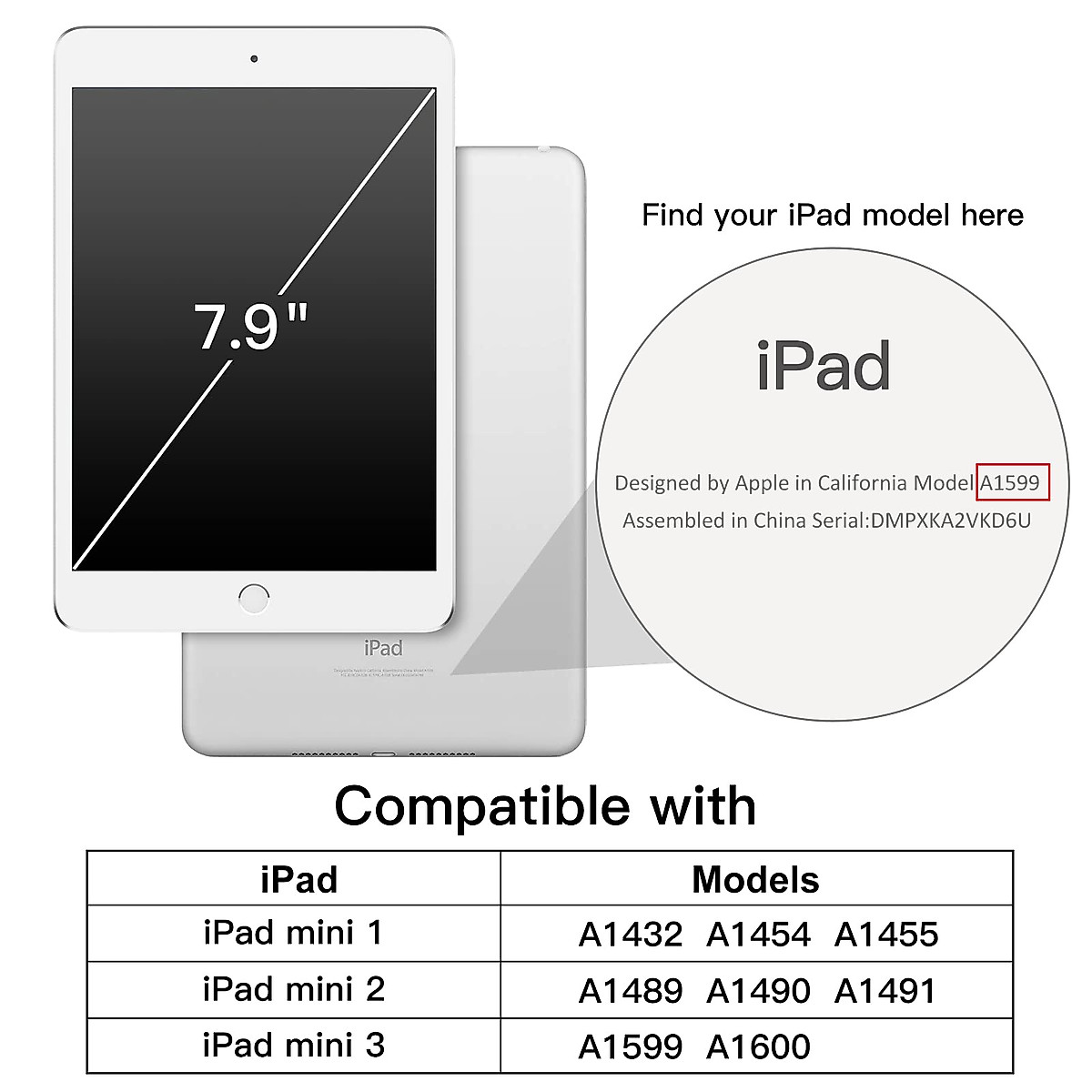 JETech Case for iPad Mini 1 2 3 (NOT for iPad Mini 4), Smart Cover with Auto Sleep/Wake (Black)