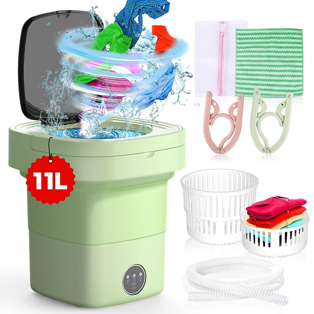 Portable Washing Machine, 11L Mini Washing Machine with 3 Cleaning Modes, Suitable for Baby Clothes, Underwear, Socks, Small Washing Machine Folding Design Suitable for Apartments, Camping & Travel