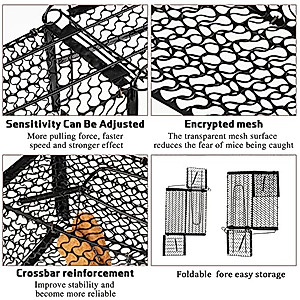 Humane Rat Trap Chipmunk Squirrel Rodent Trap Foldable Mouse Trap Small Live Animal Mouse Voles Hamsters Live Cage Rat Mouse Cage Trap for Mice Easy to Catch and Release, 9.4x4.7x4.7 Inches (4 Pcs)