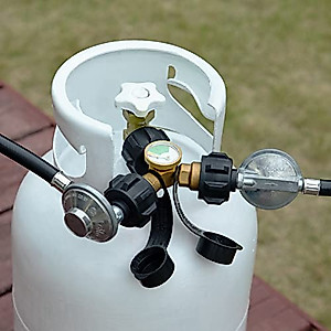 SHINESTAR 1lb to 20lb Propane Adapter with Durable Braided Hose, Comes with A Propane Tank Splitter with Gauge, Fit for Propane Stove, Griddle, Gas Grill and More