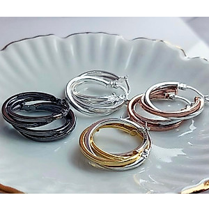 Hoops & Loops Yellow Gold Flash Sterling Silver Two-Tone Intertwining Square-Tube Polished Hoop Earrings, 20mm