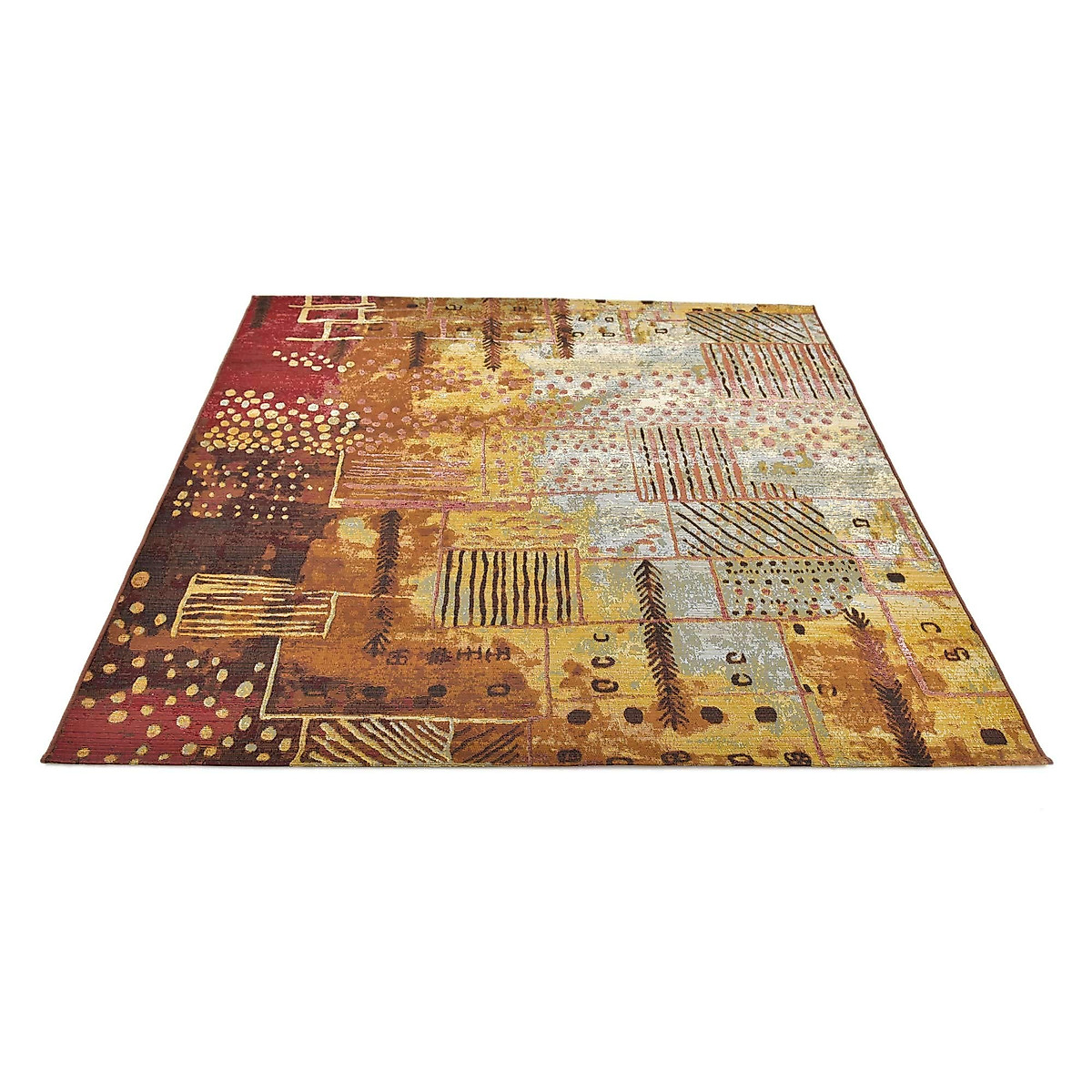 Unique Loom Outdoor Modern Collection Area Rug - Pine (5' 4" Square, Multi/ Brown)