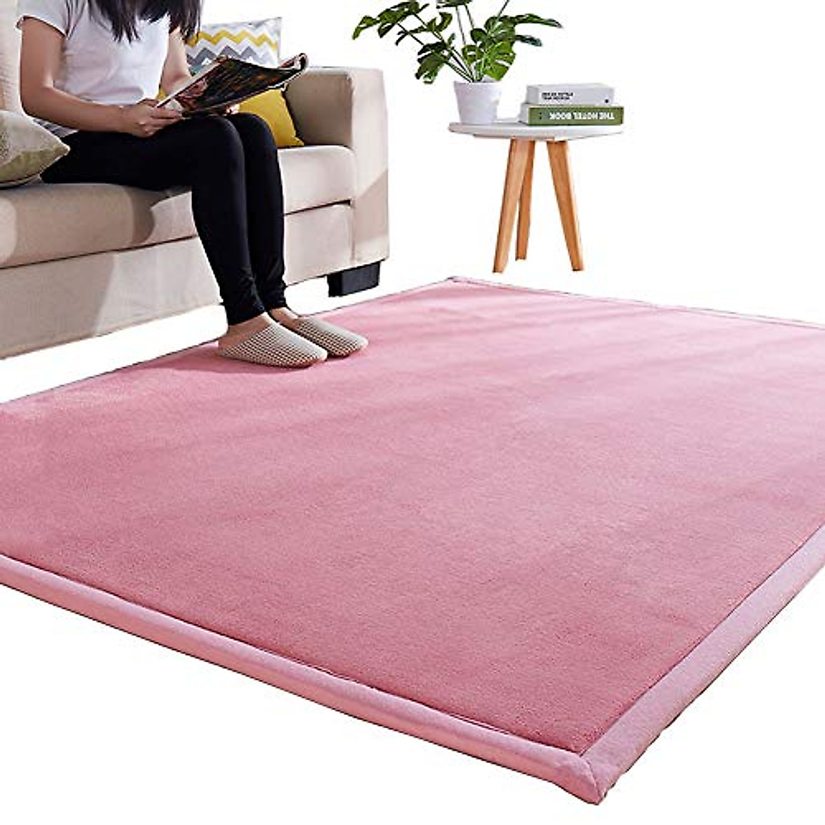 Lyfreen Memory Foam Kid Nursery Rug Area Rug Modern Childrens Rug for Boys Girls Ultra Soft Crawling Mat Infant Toddler Baby Play Mat, Pink 74.8“x 94.4“ Bedroom Rug Yoga Mat Exercise Mat