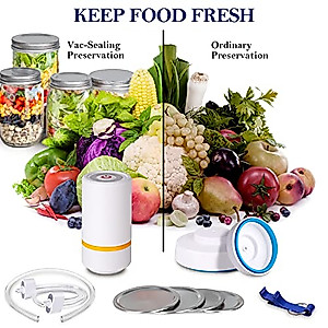 Mason Jar Vacuum Sealer Kit: Electric Jar Vacuum Pump With Wide Regular Mouth Mason Jars Compatible with Food Saver Vacuum Sealer Machine Canning Sealer with Jar Attachment 2 Hose for Food Storage