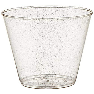 Oojami 100 count Gold Glitter 9 oz Party Cups Old Fashioned Tumblers