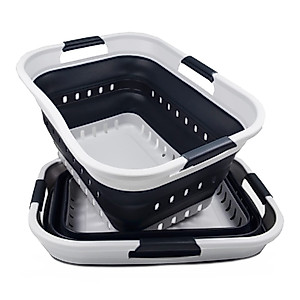 SAMMART 30L (8 gallons) Collapsible Plastic Laundry Basket/Hamper-Foldable Storage Container/Organizer-Space Saving Outdoor Pop Up Saving (Grey/Slate Grey (Set of 2))