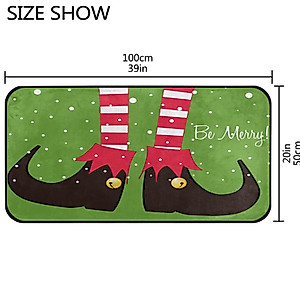 Merry Christmas Green Kitchen Rugs Cartoon Elf's Legs Floor Mats Doormat Non Slip Carpet Door Mat for Entryway Bedroom Living Room Home Decor 39 X 20 Inch