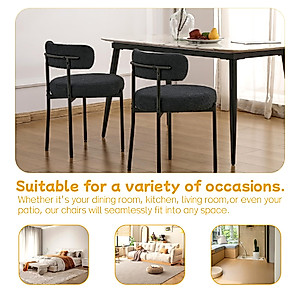 EDWELL Black Boucle Dining Chairs Set of 4, Mid Century Modern Dining Room Chairs with 3.94“ Cushions, Round Upholstered Kitchen Chairs with Black Metal Legs for Dining Chair, Living Room