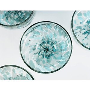 16 oz Hand Blown Mexican Margarita Glasses Set of 2 - Ocean Blue Confetti