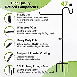2 Pack Garden Flag Holder Stand with Shepherd Hooks, 47 inches Yard Garden Flag Holder with Anti-Wind Clip, Shepherd Hooks with Flag Holder Yard Flag Pole Holder for Flag, Yard Lights, Plants