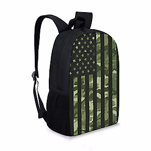 UNICEU American Flag with Camouflage Grunge Army Green Canvas Backpack Water Resistant Laptop Bag Travel School Bag