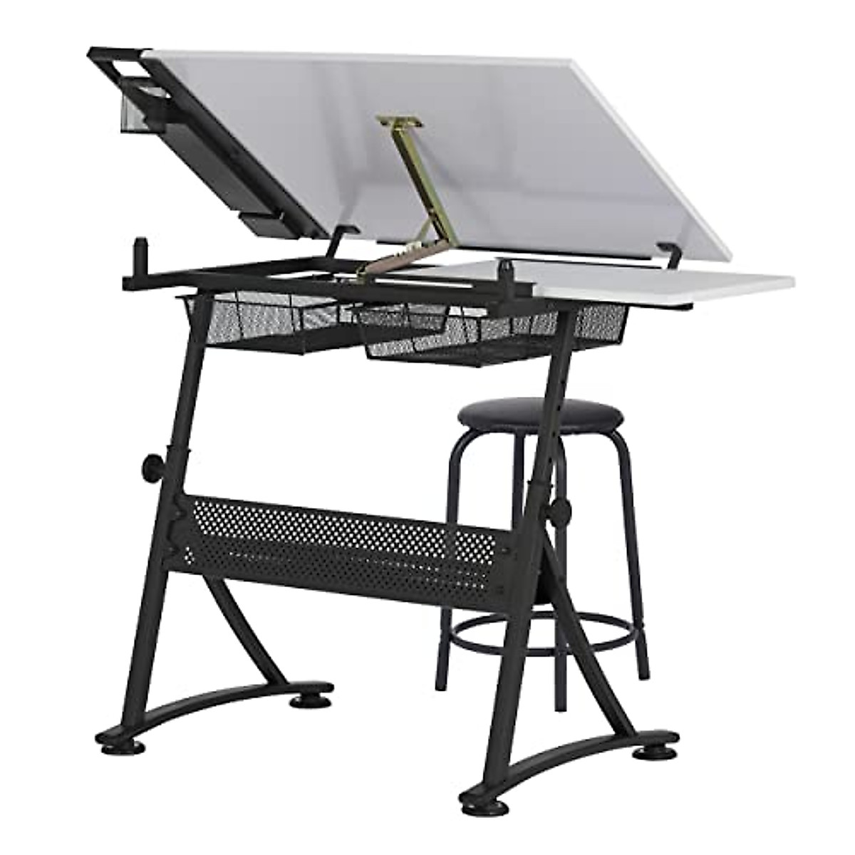 Fusion Drafting Table with Stool, Height Adjustable Desk with Tilt Top, Charcoal / White