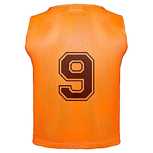 Athllete Duramesh Soccer Vest with Numbers (12 Vests) - Kids Youth and Adult Pinnies, Numbered Penny Jerseys for Soccer, Basketball, FootballL (Flame Orange Numbered, Large)