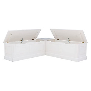 Linon Troyin Backless Wood Corner Nook Set in White