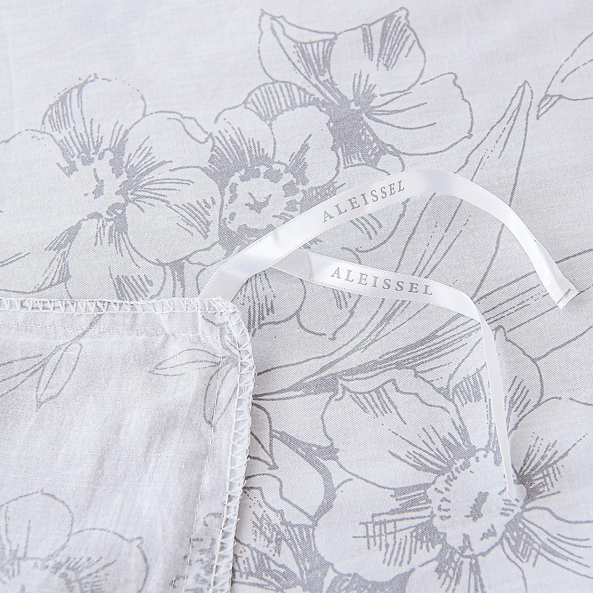 ALEISSEL 100% Natural Cotton 3pcs Floral Duvet Cover Sets-Grayish White Duvet Cover with Gray Luxurious Flowers & Branches Pattern,Botanical Comforter Cover Sets with Button Closure(King,Botanical