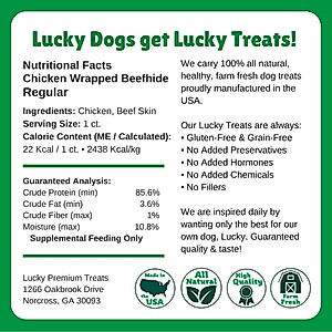 Lucky Premium Treats Chicken Wrapped Rawhide – All-Natural Rawhide and Chicken Dog Treats, Gluten Free Premium Small Dog Treats (20 Chews)