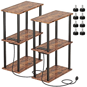 Lifenite Small Side Table with Charging Station Set of 2, Narrow End Table with USB Ports and Outlets, 3-Tier Skinny Nightstand, Slim Sofa Table for Small Space, Bedside Table for Living Room, Bedroom