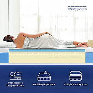 Olee Sleep 10 Inch Ventilated Gel Infused Memory Foam Mattress, CertiPUR-US® Certified, Blue, Queen