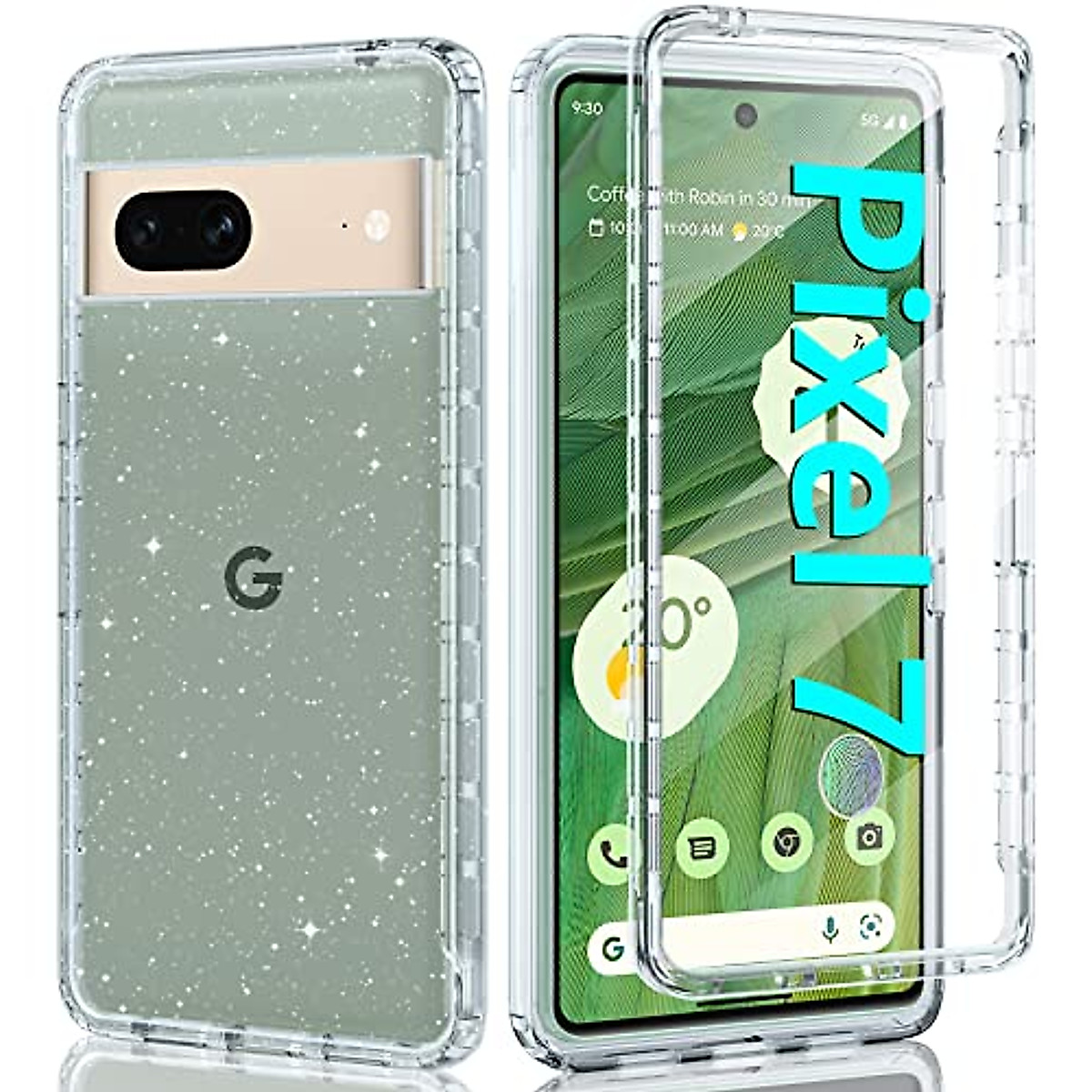 PUJUE for Google Pixel-7 Phone Case: Sparkly Clear Pixel 7 Silicone Protective Shockproof Cell Cover - Clear Cell Cases with Screen Protector - Full Protection Rubber Phone Cases