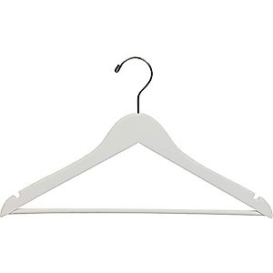 White Rubberized Wooden Suit Hanger with Solid Wood Bar, Flat 17 Inch Rubber Coated Hangers with Chrome Swivel Hook & Notches (Set of 100) by The Great American Hanger Company