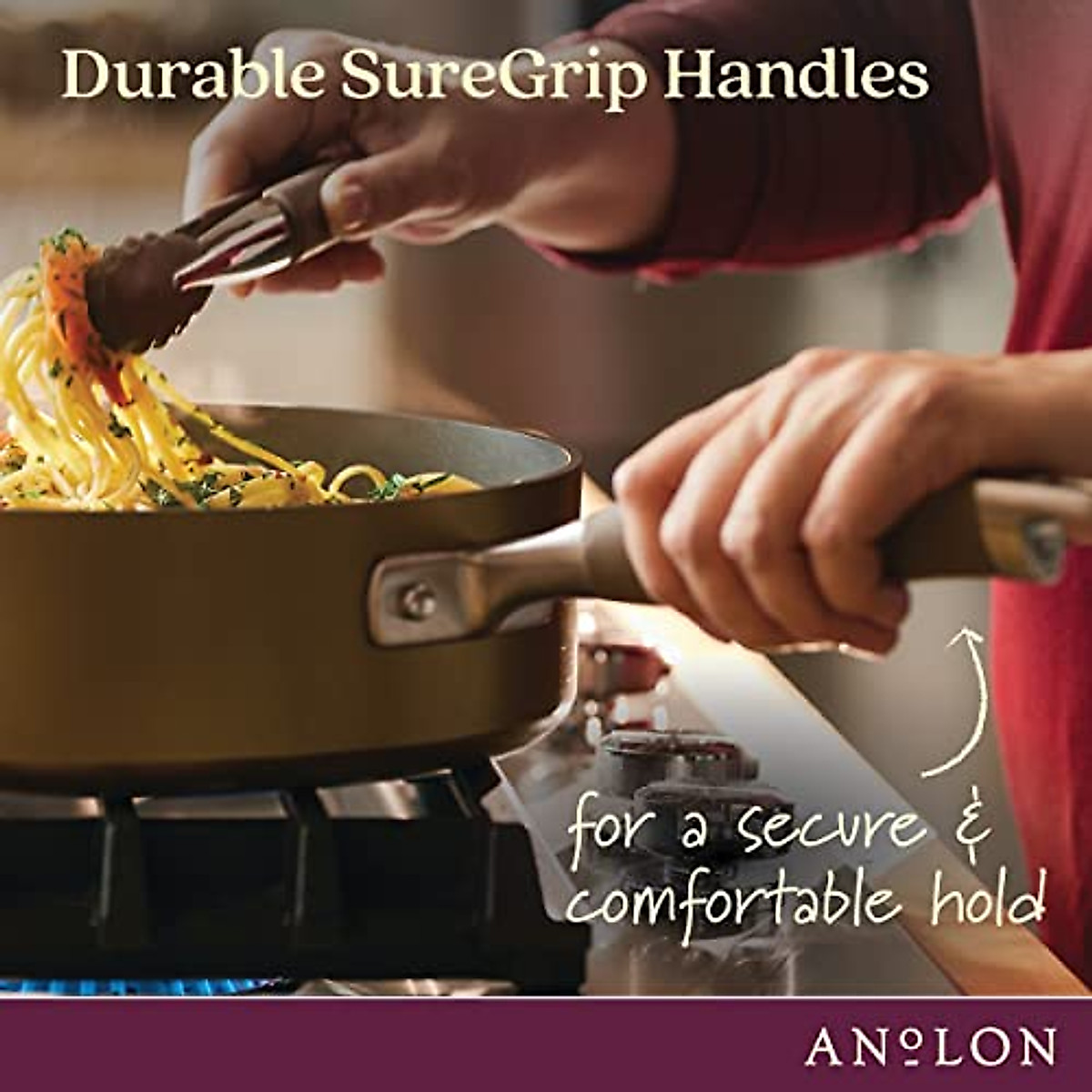 Anolon Advanced Hard Anodized Nonstick Deep Frying Pan/Skillet with Lid, 12 Inch, Aluminum, Bronze