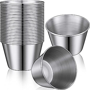 Potchen 100 Packs 2.5 oz Condiment Sauce Cups Stainless Steel Dipping Sauce Cups Reusable Condiment Dishes Individual Round Condiments for Condiments Vinegar Butter Ice Cubes Nuts Ketchup Honey