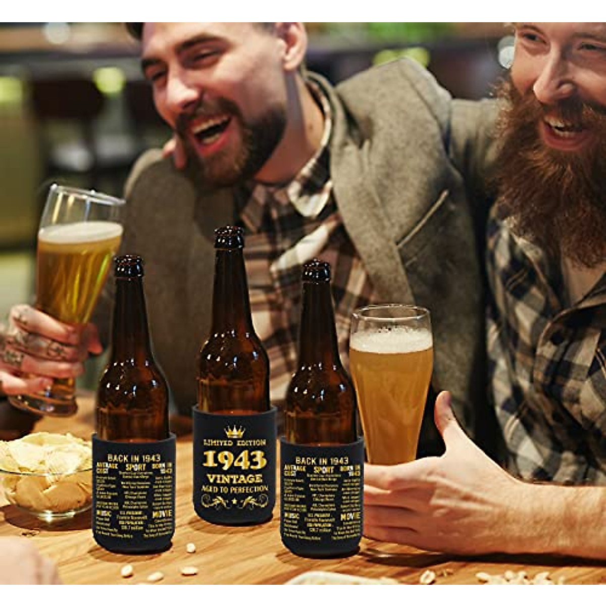 BackURyear 80th Birthday Party Decorations for Men Women, Funny 80th Birthday Party Supplies, 80 Years Old Eighty Birthday Decor, 80th Birthday Party Cans Cooler Sleeves, Black&Gold/12 Pcs