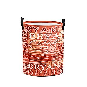 Custom Laundry Basket Personalized Collapsible Laundry Hamper with Name Customized Dirty Clothes Storage Basket with Handle for Bedroom (Name Orange)