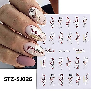 JMEOWIO 12 Sheets Spring Flower Nail Art Stickers Decals Self-Adhesive Pegatinas Uñas Leaves Pink Nail Supplies Nail Art Design Decoration Accessories