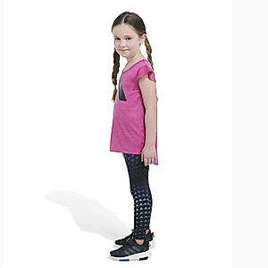 adidas Girls' 2-Piece Mélange Tee & AOP Long Tight Set, Semi Lucid Fuchsia Heather, 4T
