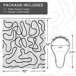 AmazerBath Shower Curtain, Black and White Shower Curtain Set with 12 Metal Hooks, Rustic Black Lines Art Fabric Shower Curtains for Bathroom Decor, Waterproof Black Strip Shower Curtain, 72x72 Inches