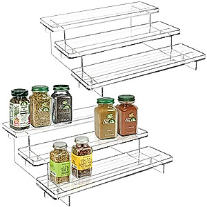 BodiCal 3-Tier Spice Rack Organizer for Cabinet- Spice Rack Seasoning Organizer, Tiered Medicine Cabinet Organizer, Kitchen Pantry Organization and Storage- 2 Pack/Clear
