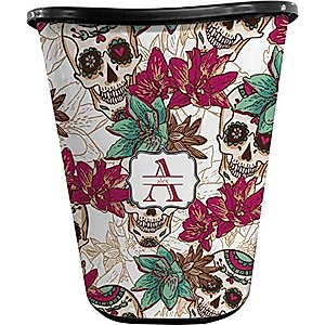 RNK Shops Sugar Skulls & Flowers Waste Basket - Single Sided (Black) (Personalized)